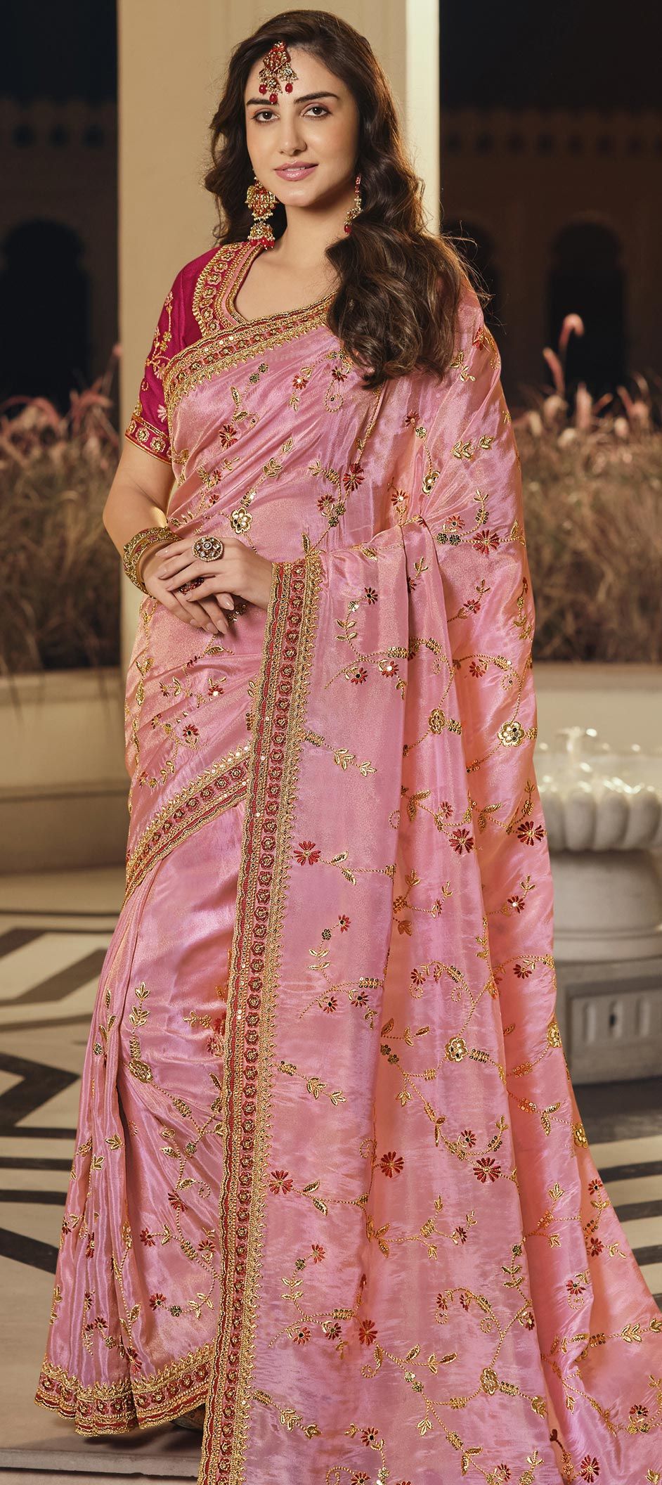 Bridal, Wedding Pink and Majenta color Viscose fabric Saree : 1791152