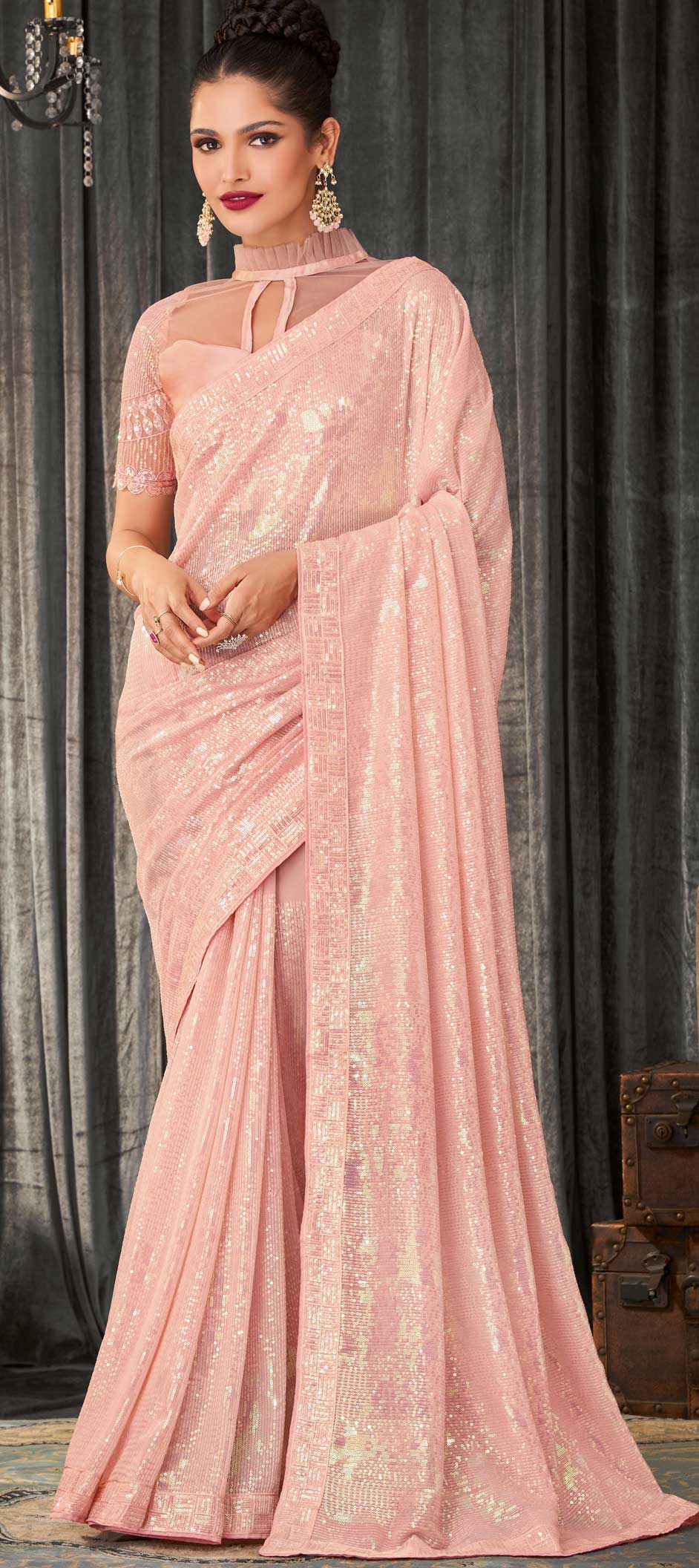 Festive, Party Wear Pink and Majenta color Georgette fabric Saree : 1791367