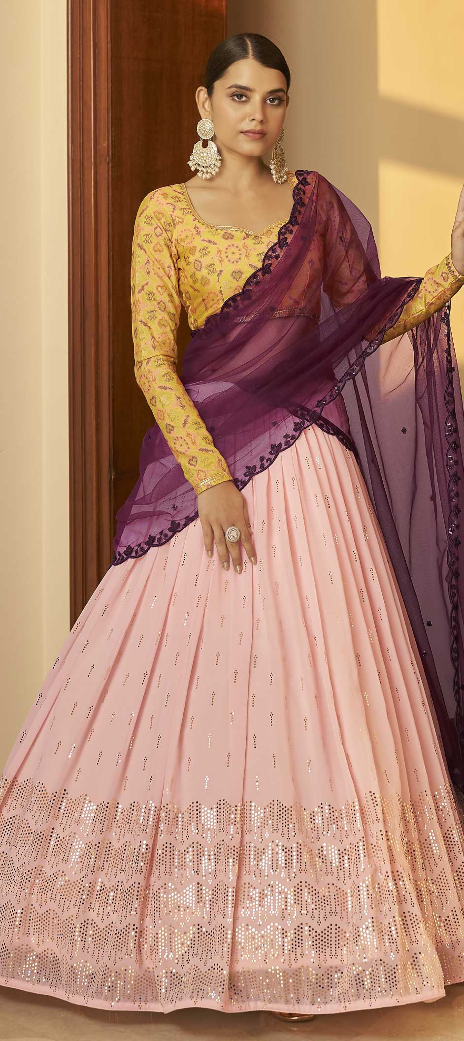 Party Wear, Wedding Pink and Majenta color Georgette fabric Lehenga ...