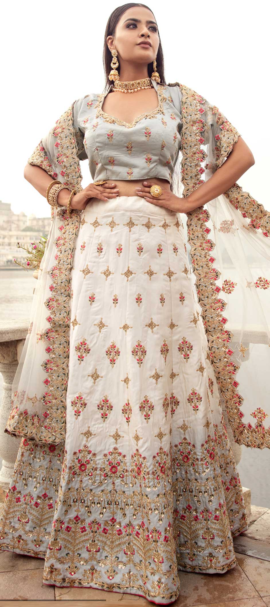Bridal, Wedding White and Off White color Silk fabric Lehenga : 1791496