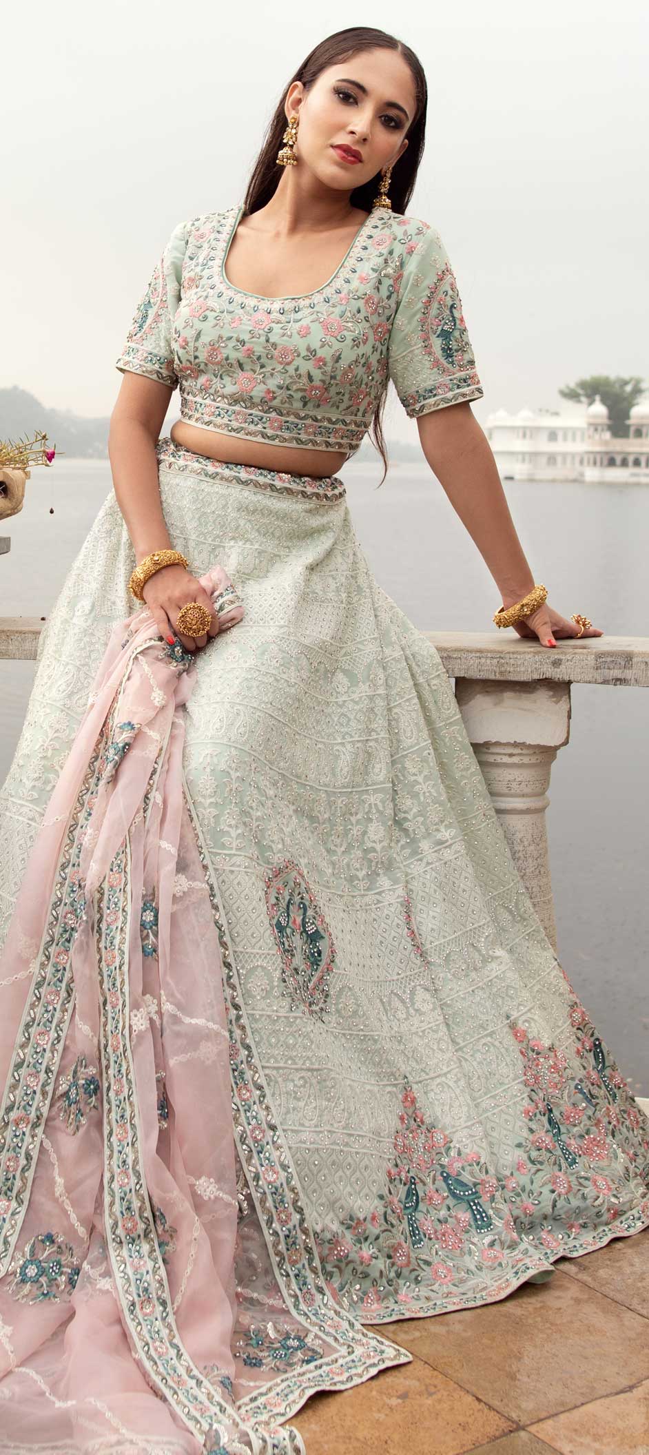 Bridal, Wedding Green color Georgette fabric Lehenga : 1791502