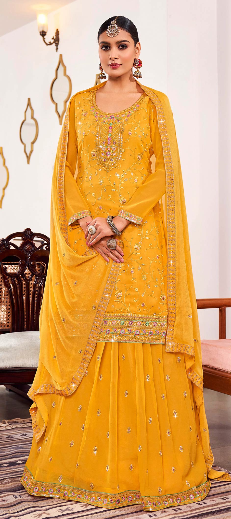 Festive, Wedding Yellow color Georgette fabric Long Lehenga Choli : 1791659