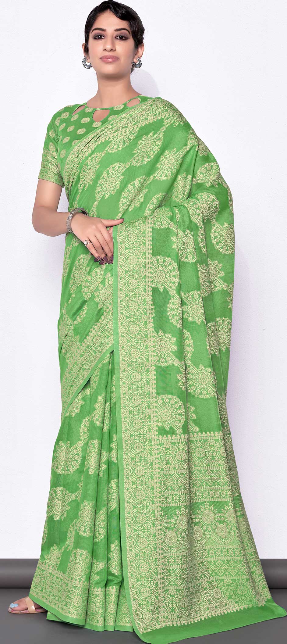 Traditional Green color Cotton fabric Saree : 1791738