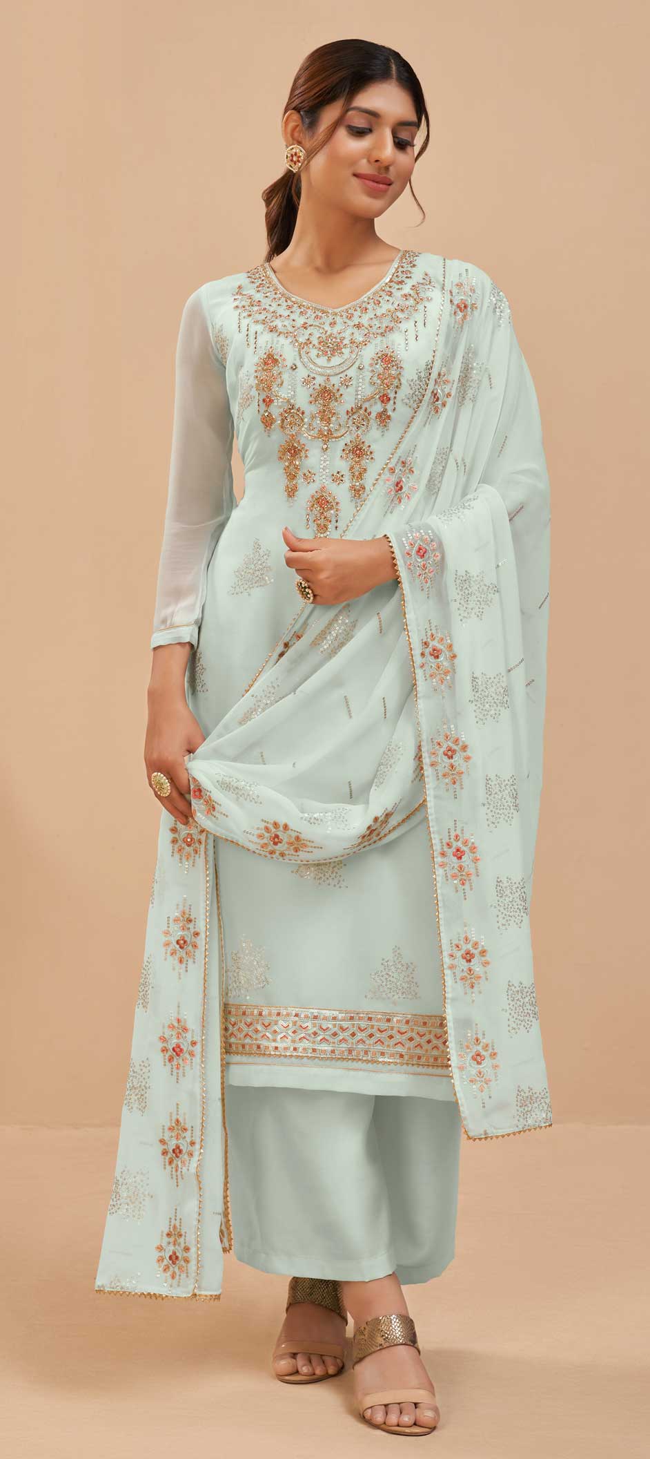 Engagement, Festive, Party Wear Blue color Georgette fabric Salwar ...