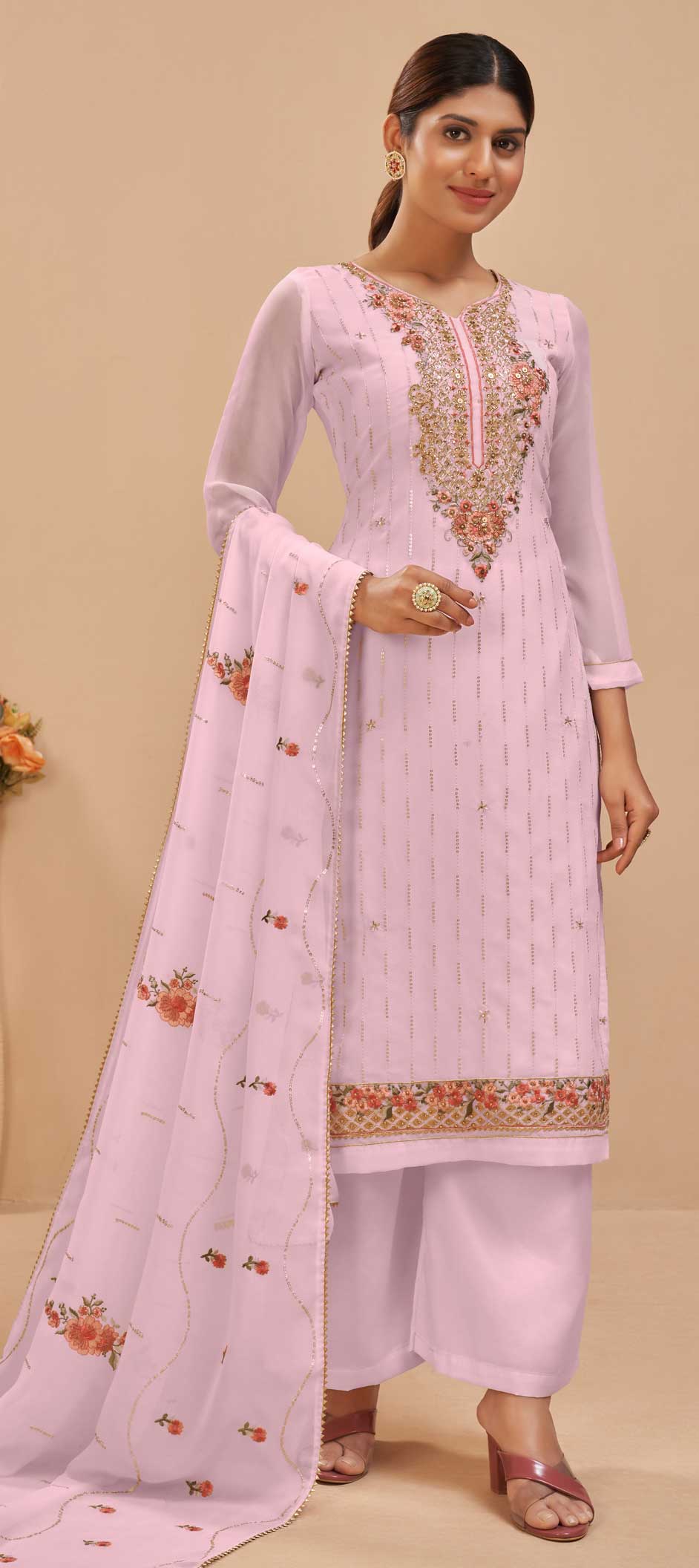 Engagement, Festive, Party Wear Pink and Majenta color Georgette fabric ...