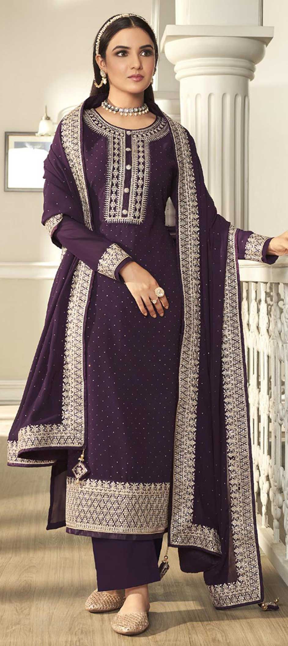 Festive, Party Wear Purple and Violet color Georgette fabric Salwar ...
