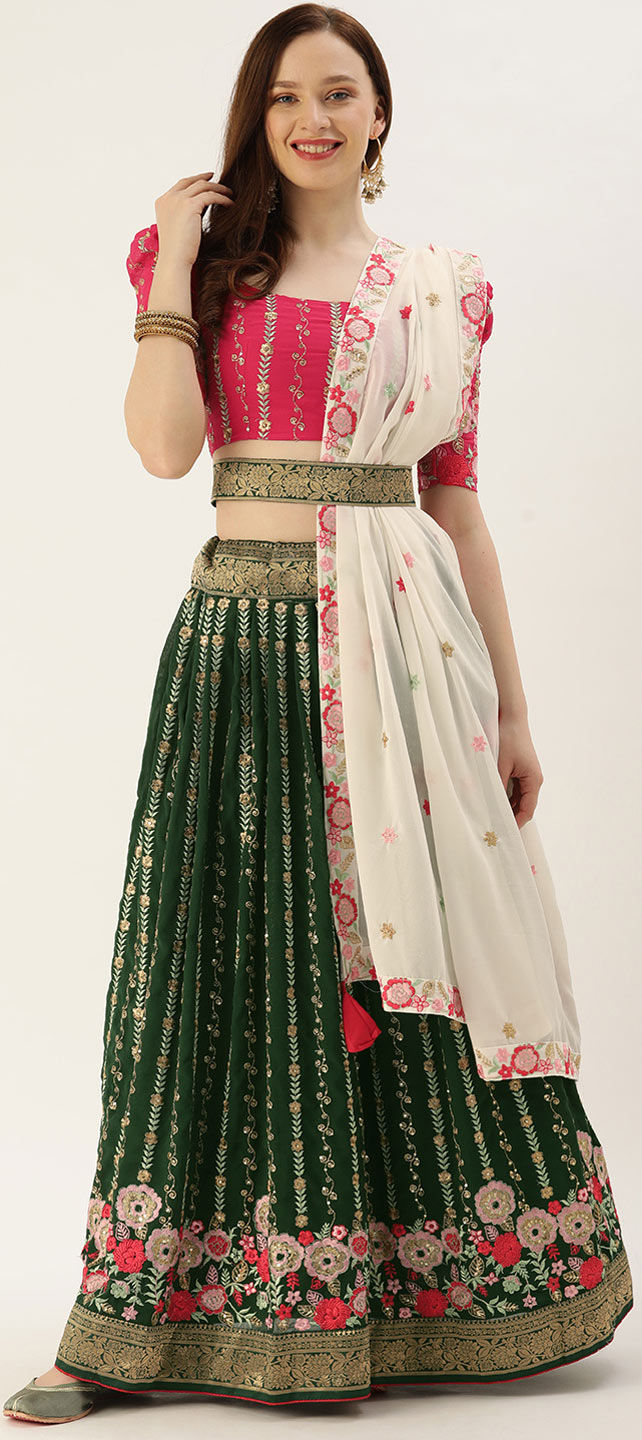 Festive, Mehendi Sangeet, Party Wear Green color Georgette fabric ...