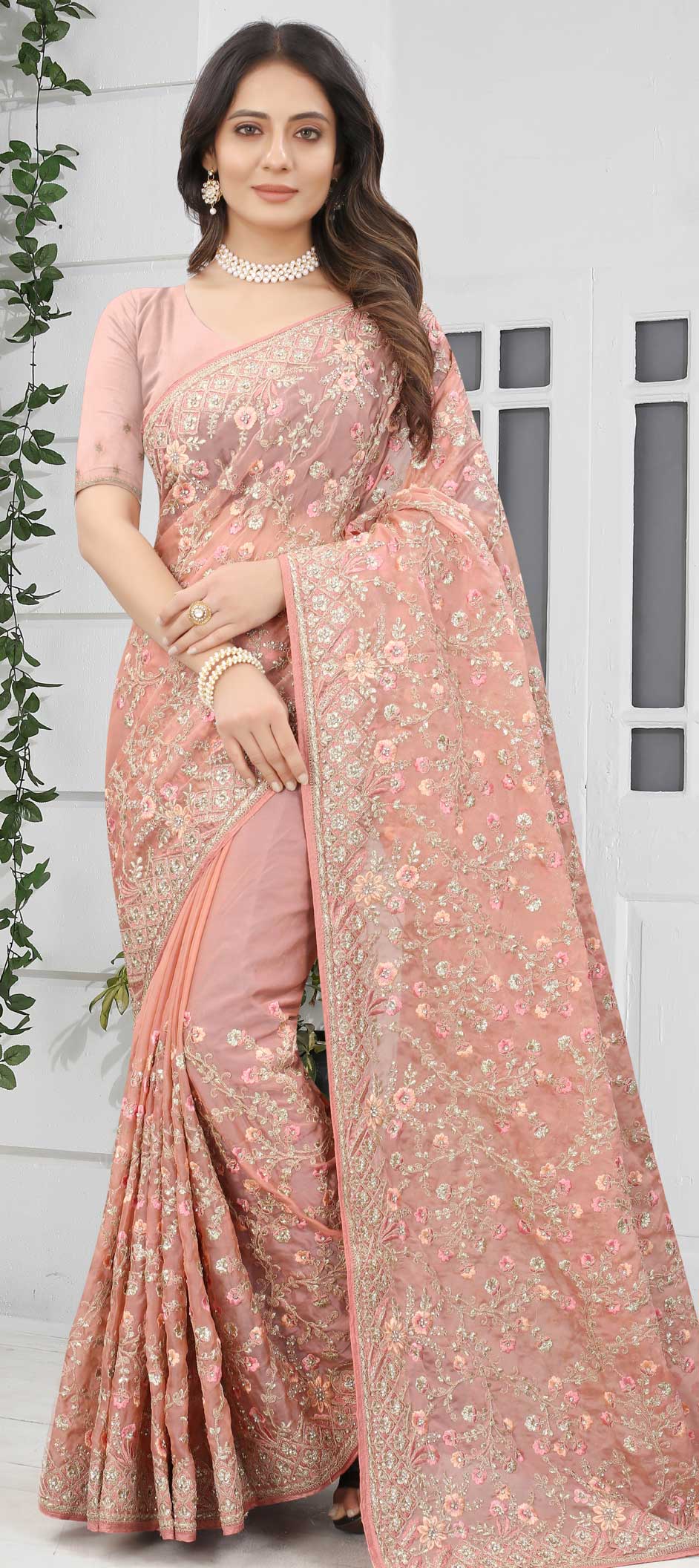 Traditional, Wedding Pink and Majenta color Organza Silk, Silk fabric ...