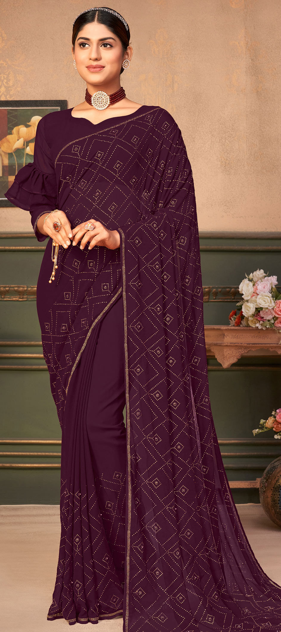 Festive, Party Wear Purple and Violet color Georgette fabric Saree ...
