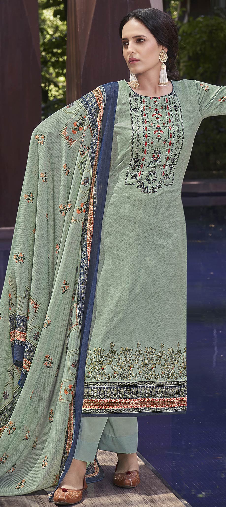 Festive, Party Wear Blue color Cotton fabric Salwar Kameez : 1792069