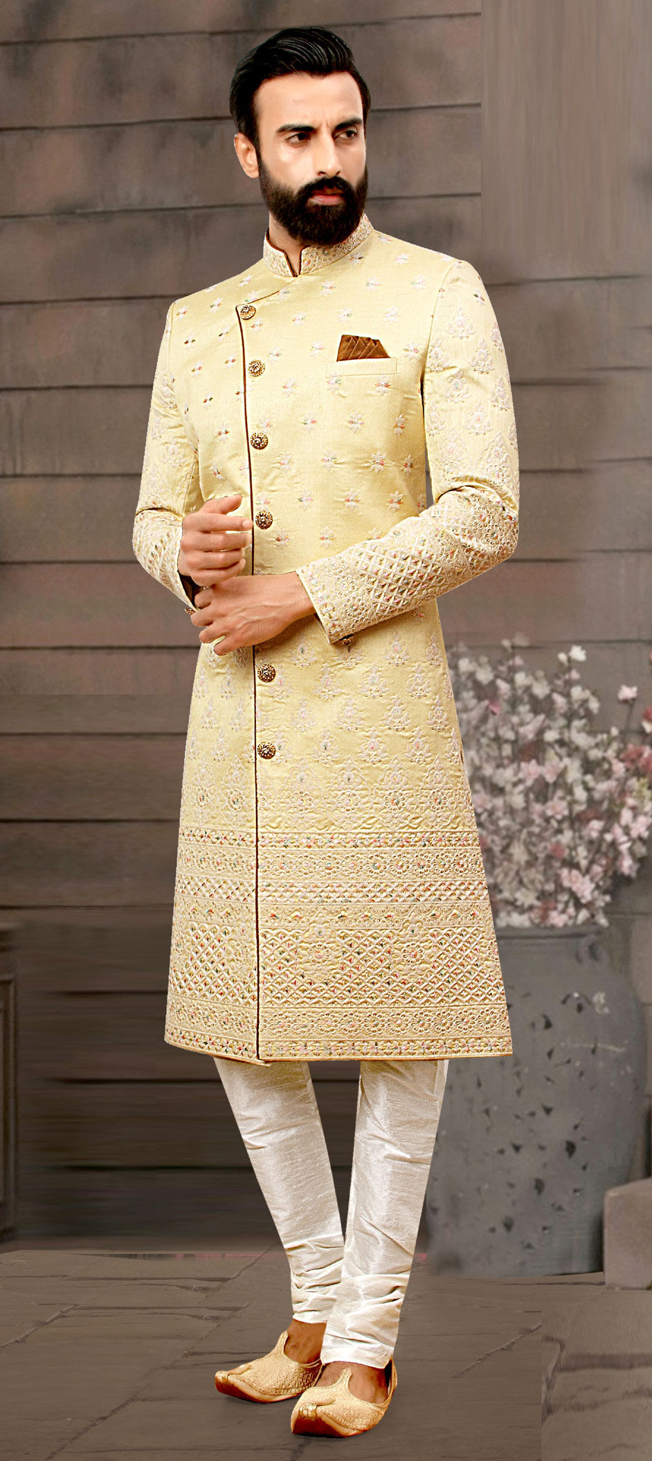 Yellow color Silk fabric Sherwani : 1794158