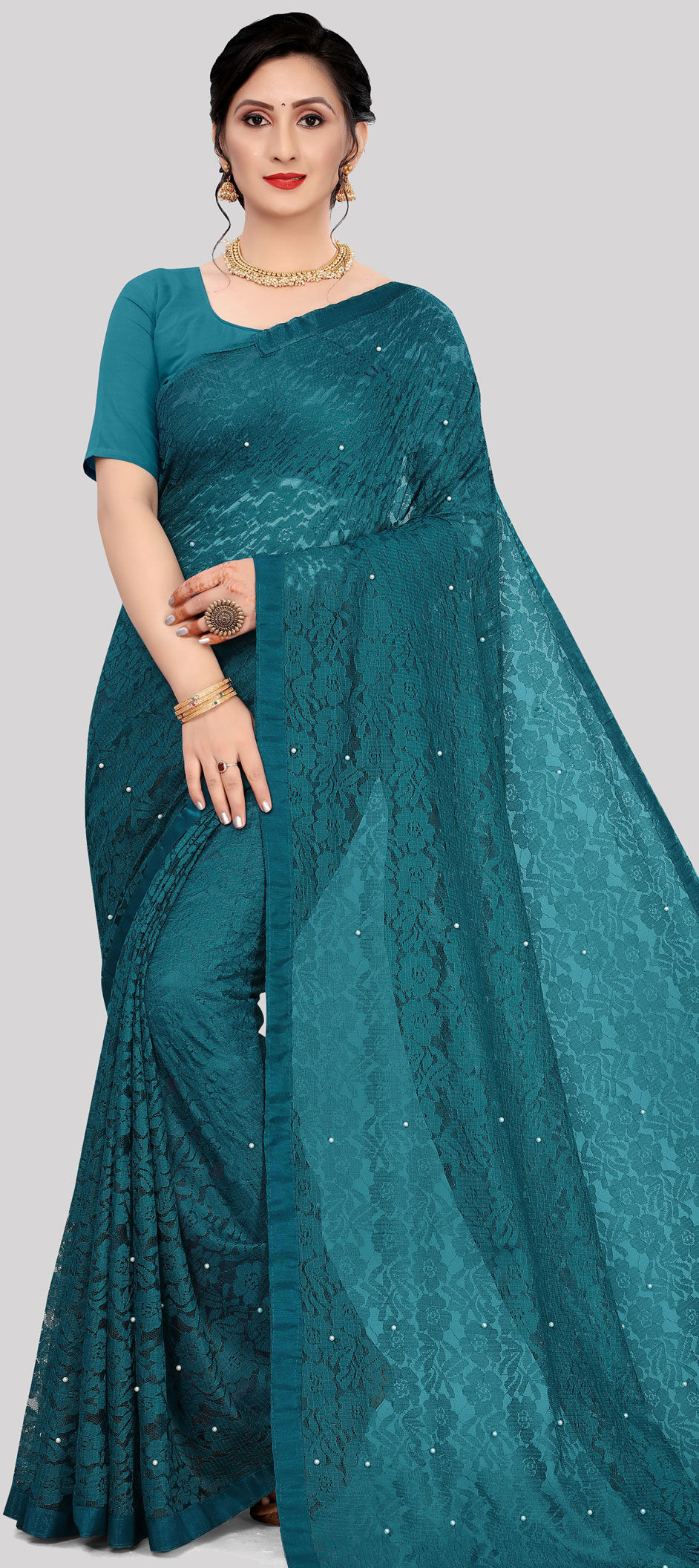 Festive, Party Wear Blue color Net fabric Saree : 1796022