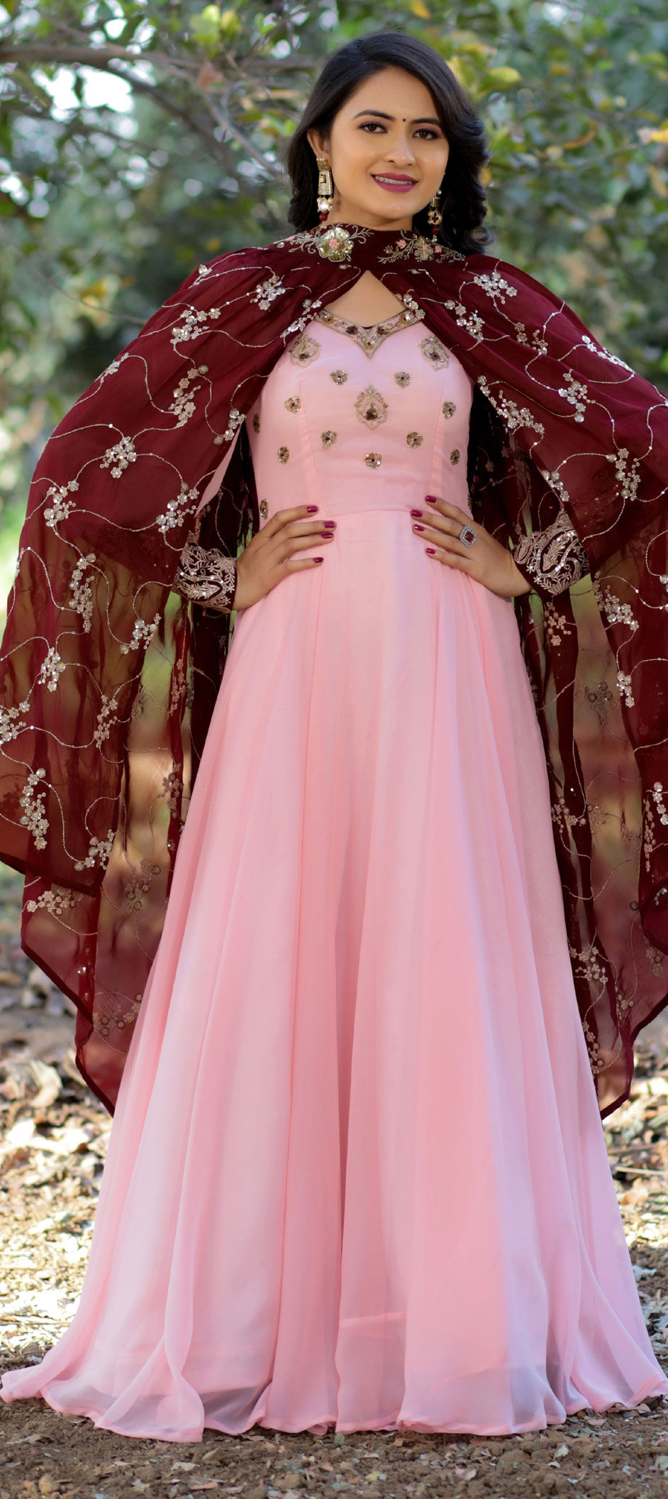 Engagement, Mehendi Sangeet Pink and Majenta color Faux Georgette ...