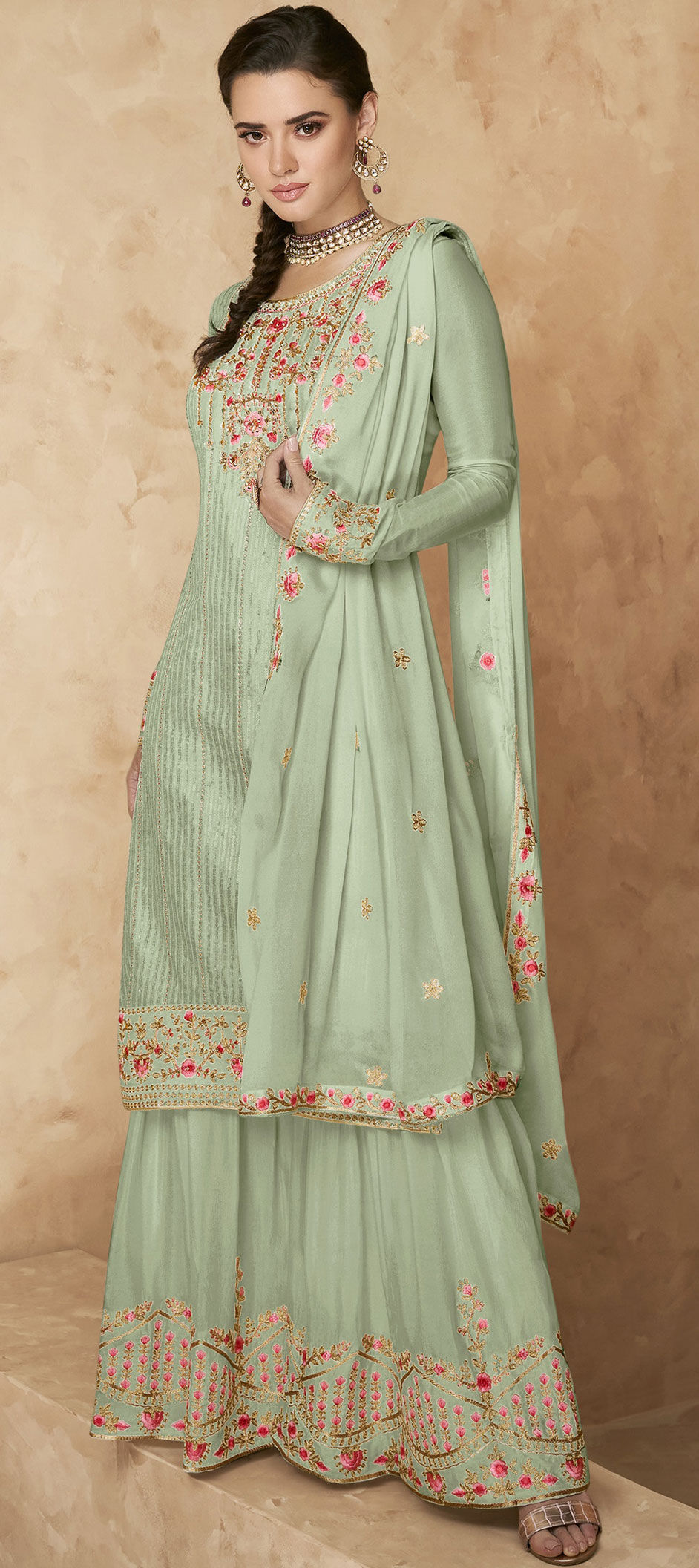 Festive, Mehendi Sangeet Green color Faux Georgette fabric Salwar ...