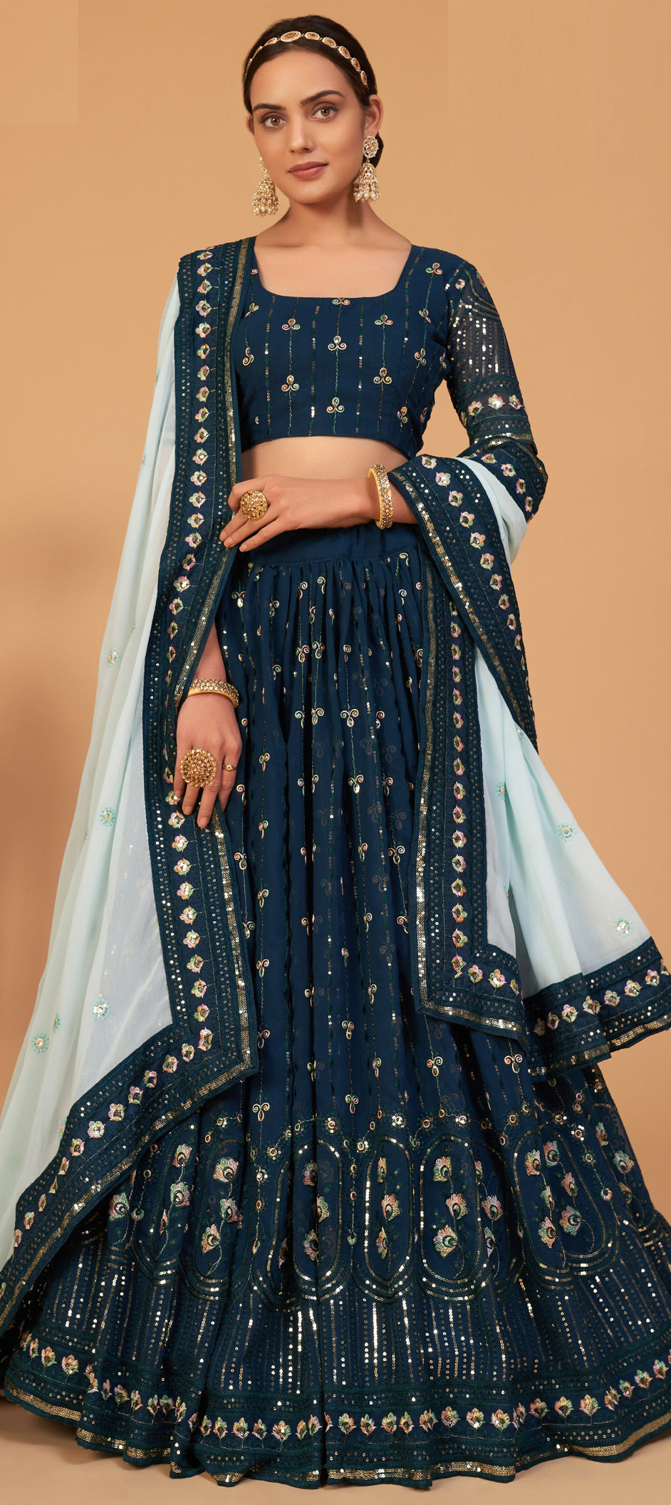 Mehendi Sangeet, Wedding Blue color Georgette fabric Lehenga : 1798490