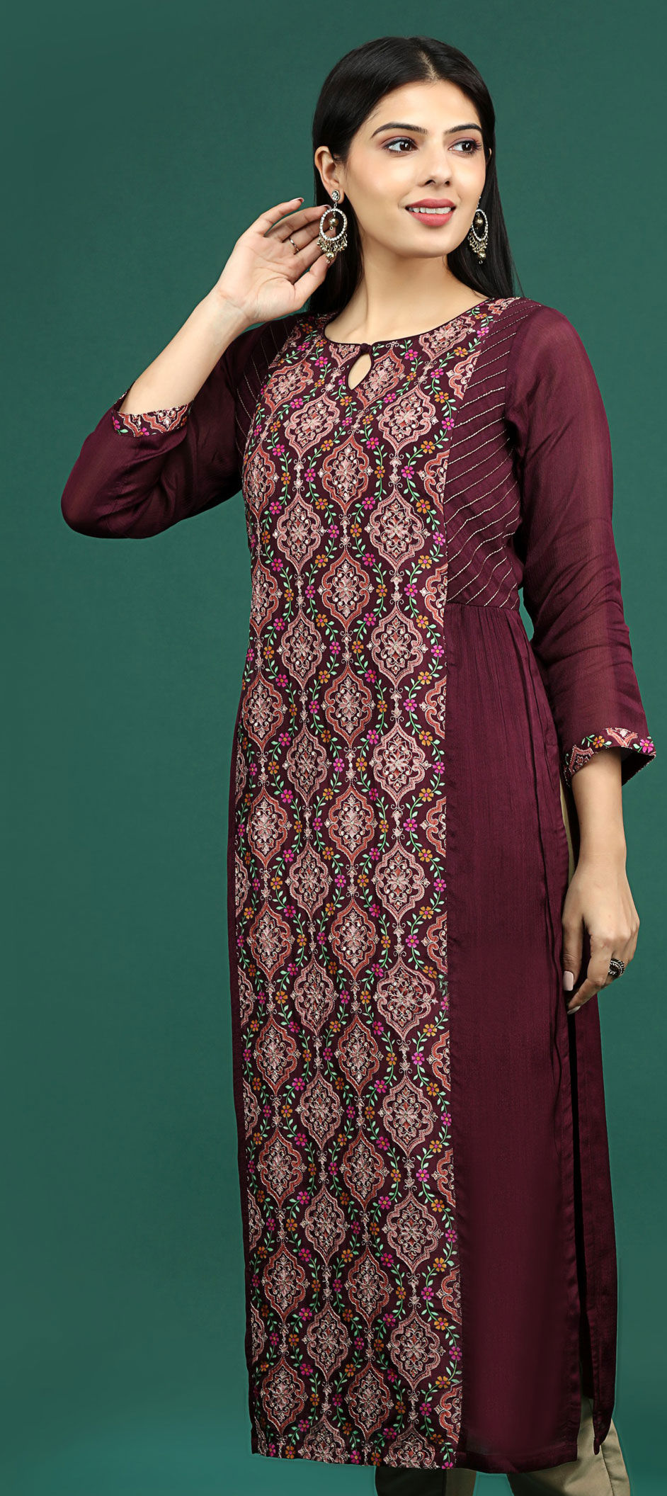 Casual Purple and Violet color Chiffon fabric Kurti : 1802619