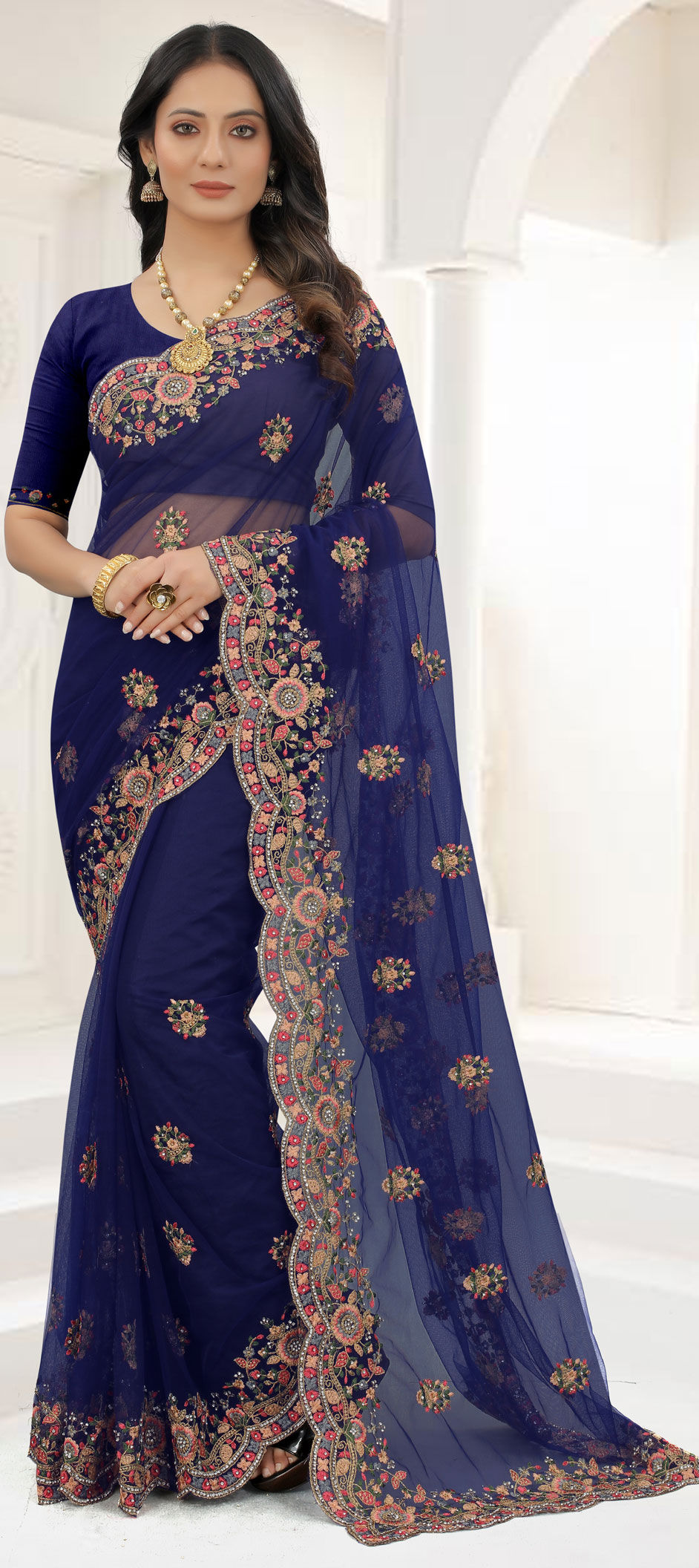 Festive, Party Wear, Wedding Blue color Net fabric Saree : 1803910