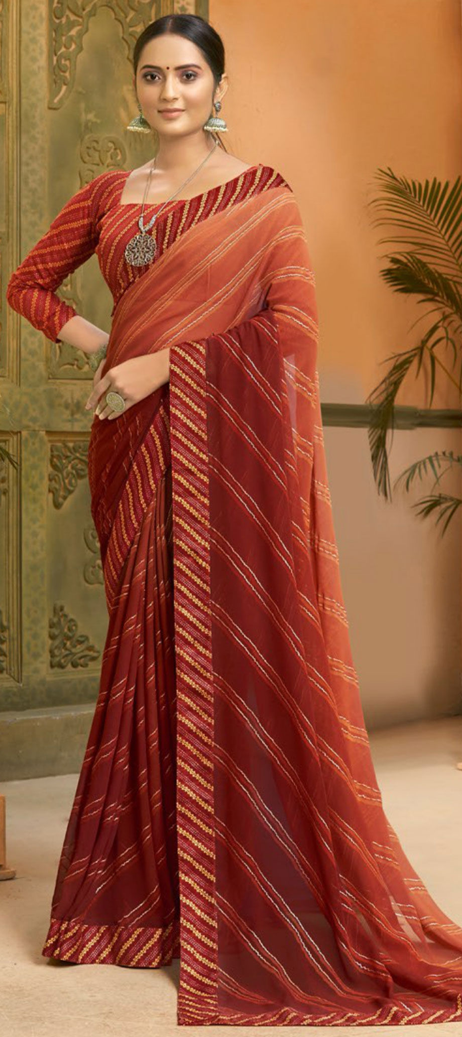 Casual Red and Maroon color Georgette fabric Saree : 1805403