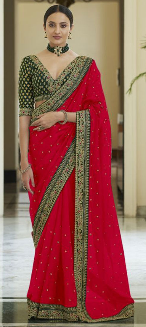 Traditional Red and Maroon color Art Silk, Silk fabric Saree : 1805914