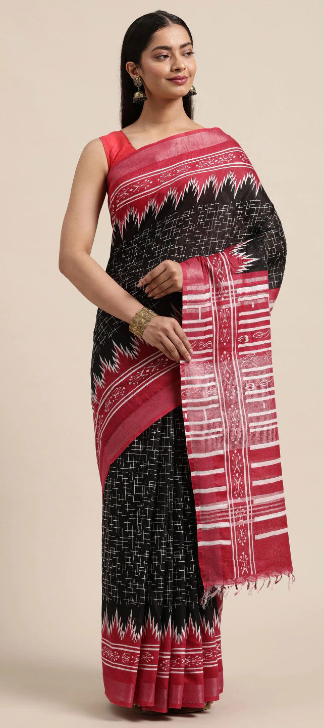 Traditional Black and Grey color Blended fabric Saree : 1806120