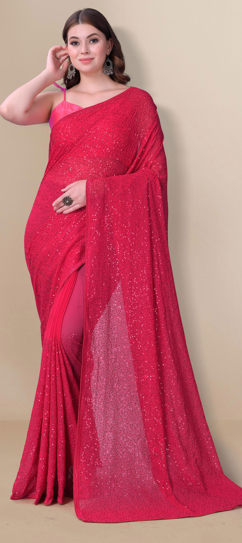 Party Wear Pink and Majenta color Georgette fabric Saree : 1806151