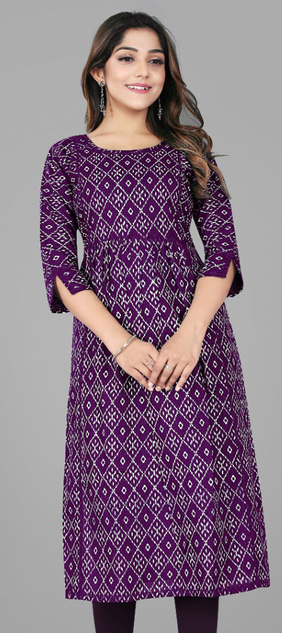 Casual Purple and Violet color Cotton fabric Kurti : 1809452