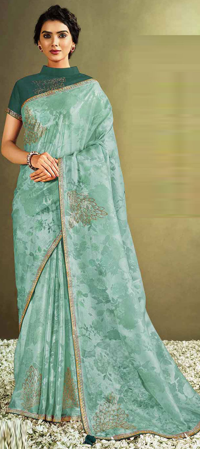 Traditional, Wedding Green color Silk, Tissue fabric Saree : 1809656