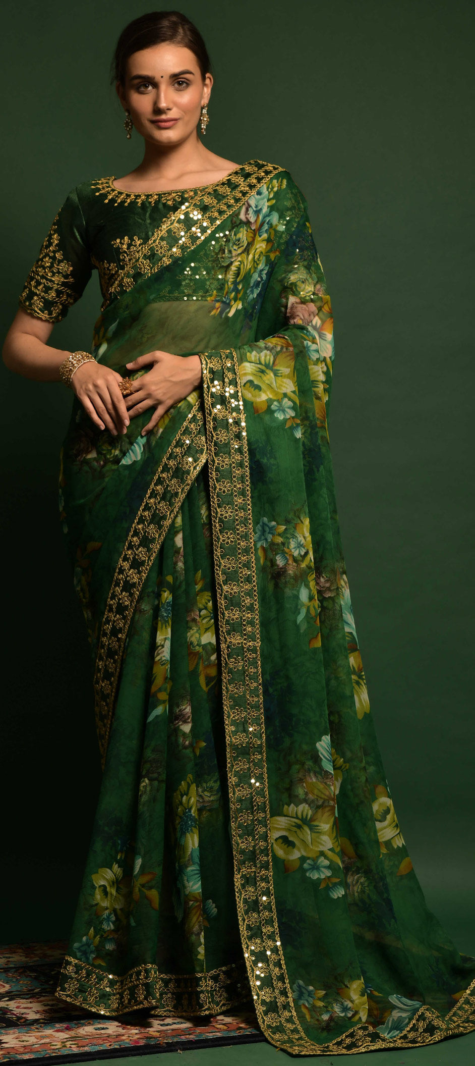 Casual, Designer, Party Wear Green color Georgette fabric Saree : 1810827