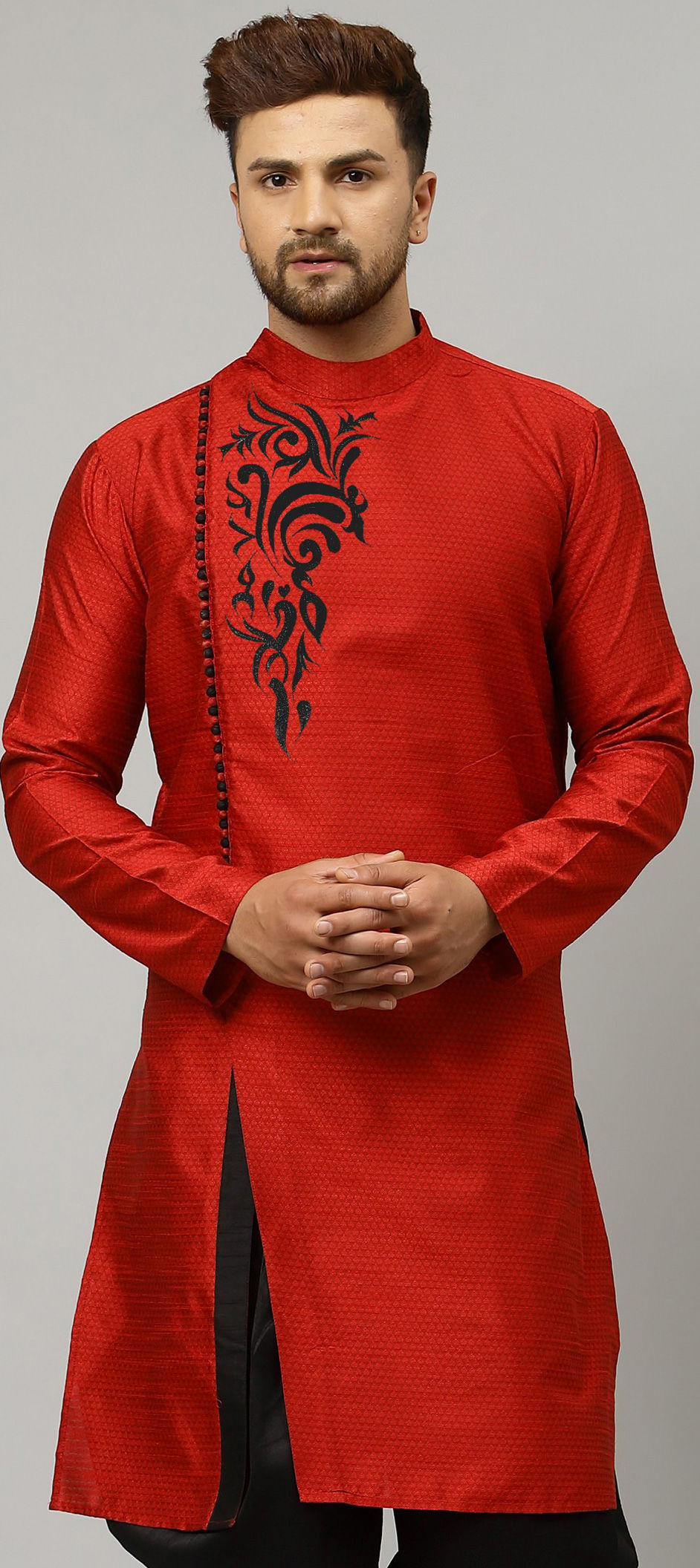 Red and Maroon color Art Silk fabric Kurta : 1815771
