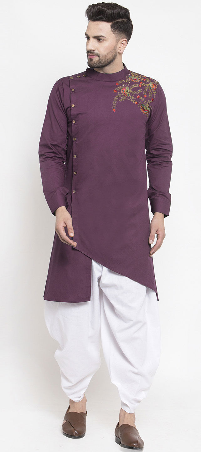 Purple and Violet color Blended Cotton fabric Dhoti Kurta : 1815830
