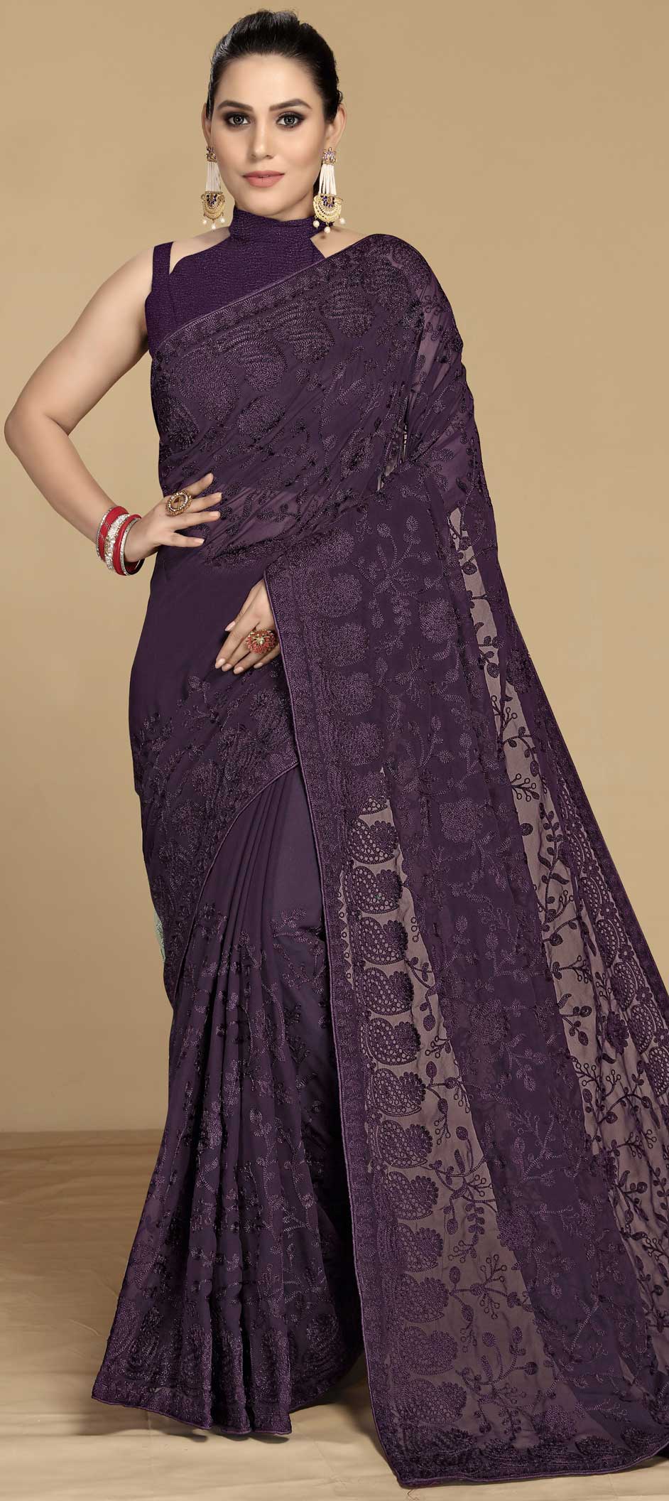 Party Wear Purple and Violet color Georgette fabric Saree : 1816589