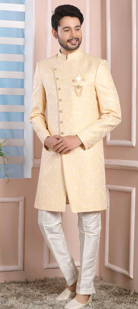 Yellow color Jacquard fabric IndoWestern Dress : 1816788