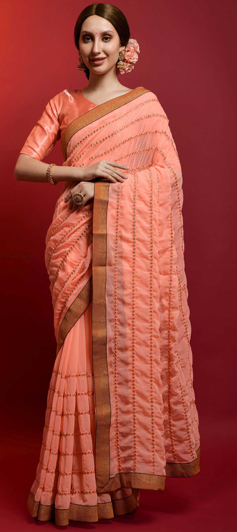 Party Wear Pink and Majenta color Georgette fabric Saree : 1816800