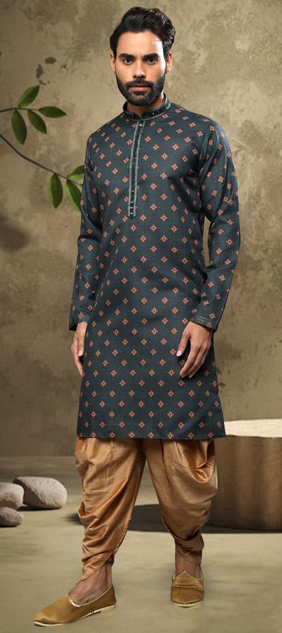 Green color Cotton fabric Dhoti Kurta : 1816869