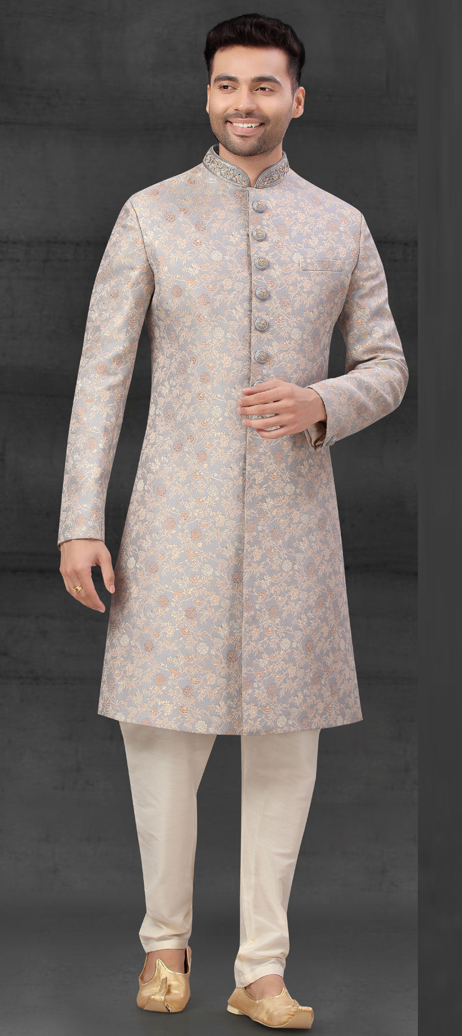Blue color Silk fabric Sherwani : 1816926
