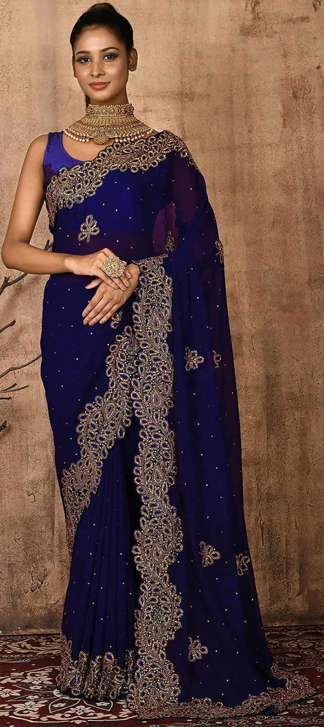 Bridal, Wedding Blue color Georgette fabric Saree : 1817002