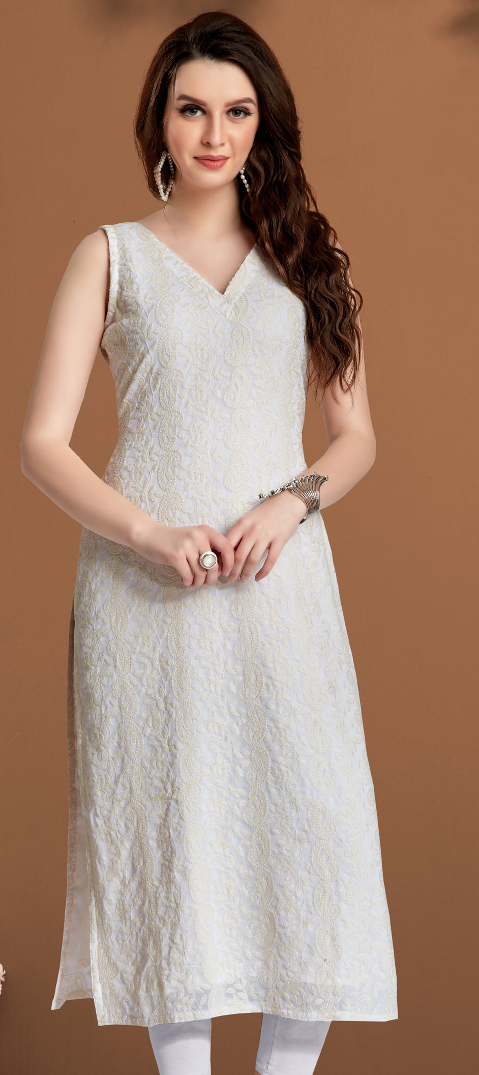 Casual White and Off White color Georgette fabric Kurti : 1817177