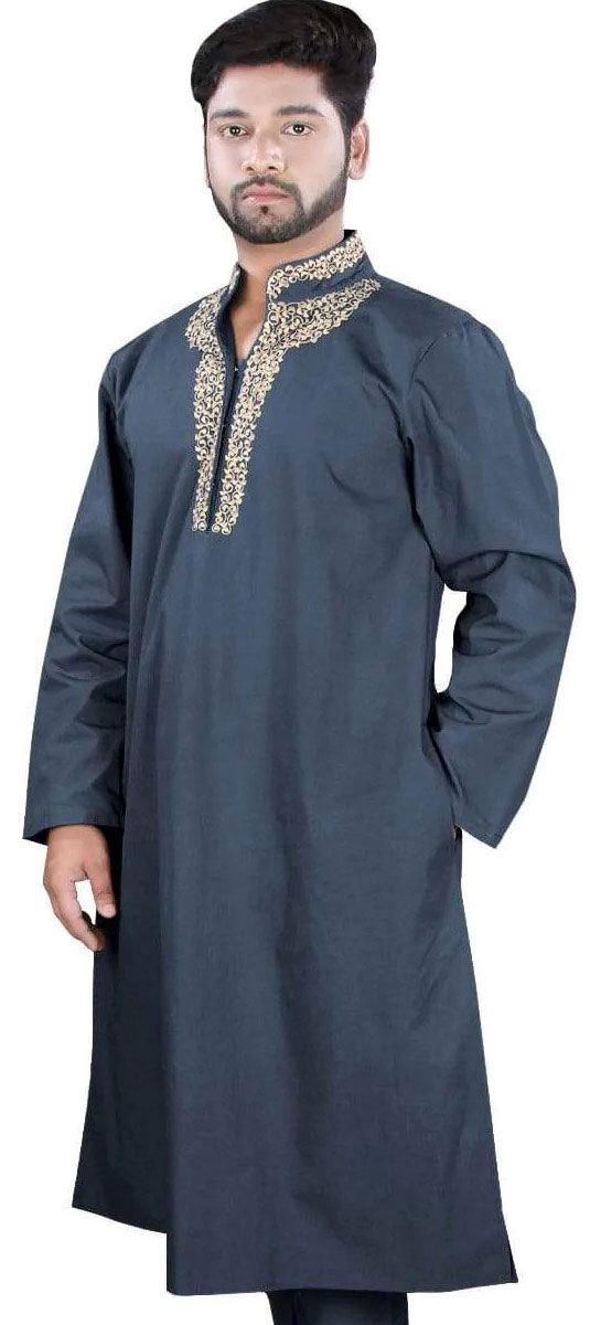 Black and Grey color Cotton fabric Kurta : 1817677