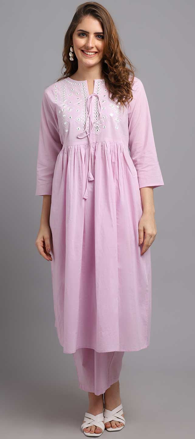 Casual Purple and Violet color Cotton fabric Tunic with Bottom : 1818055