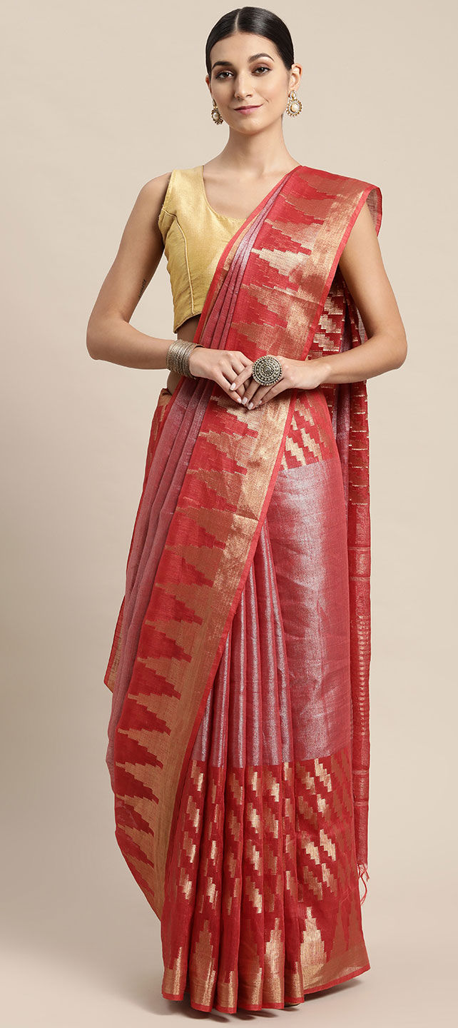 Traditional Red and Maroon color Tissue fabric Saree : 1818459