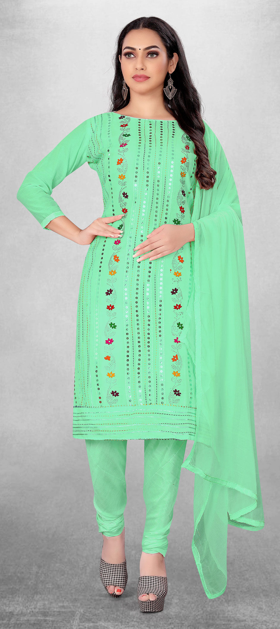 Casual Green color Chanderi Silk fabric Salwar Kameez : 1818741
