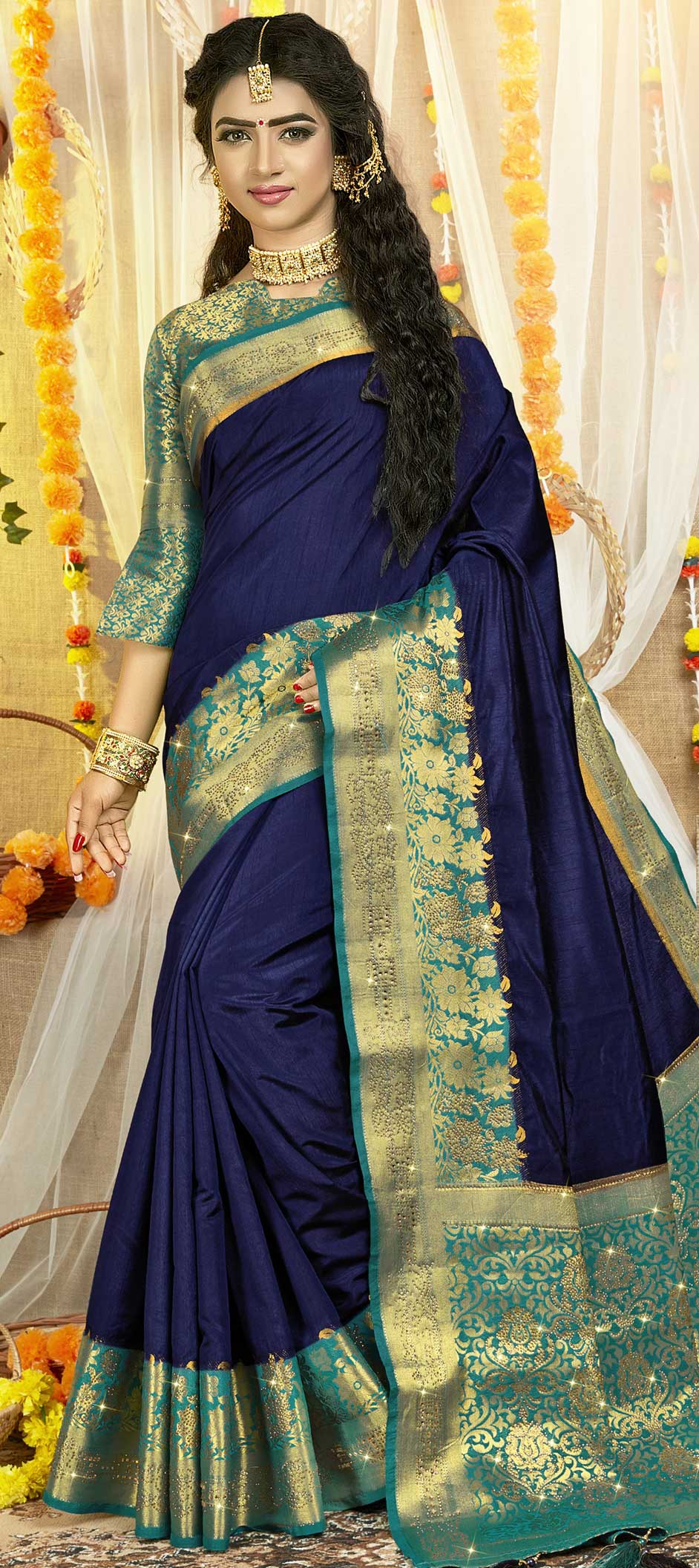 Traditional, Wedding Blue color Silk, Tissue fabric Saree : 1819517
