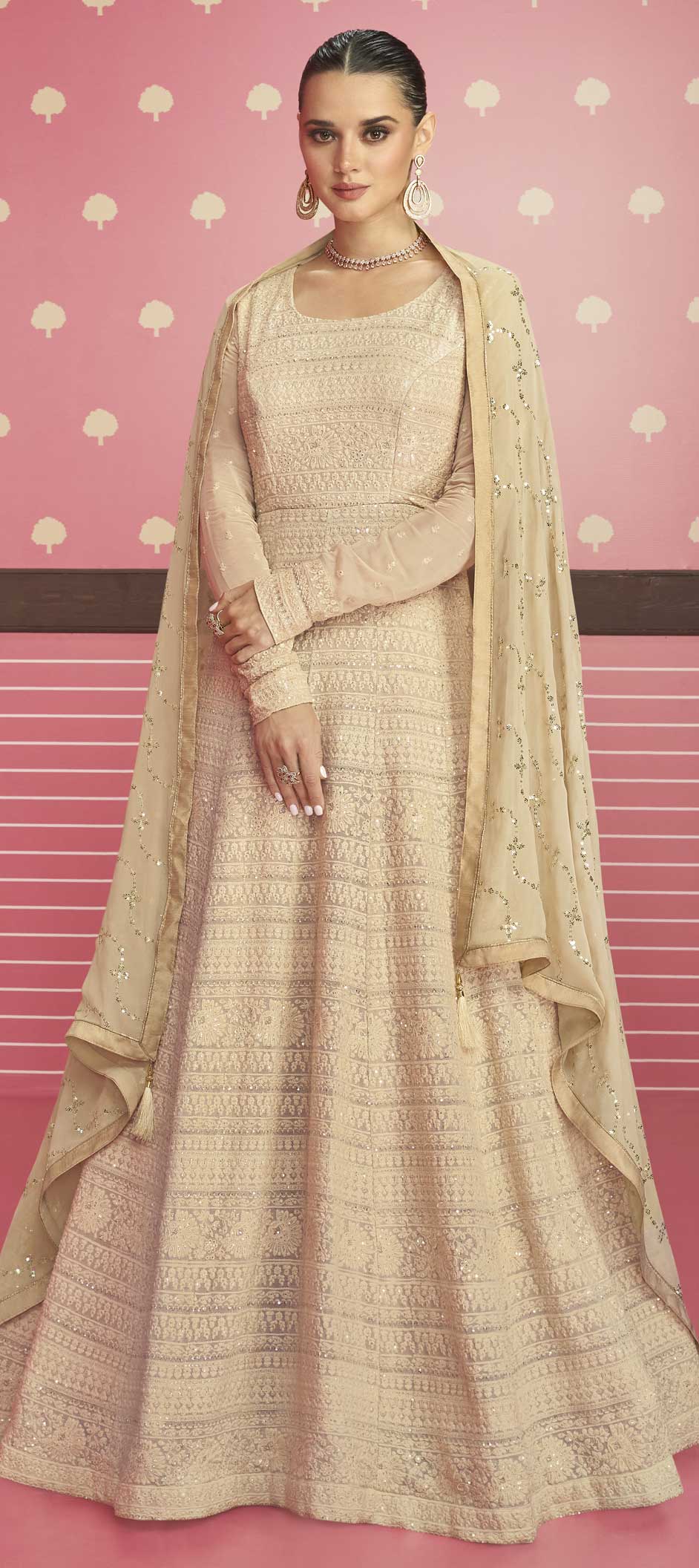 Party Wear Beige and Brown color Georgette fabric Salwar Kameez : 1819795