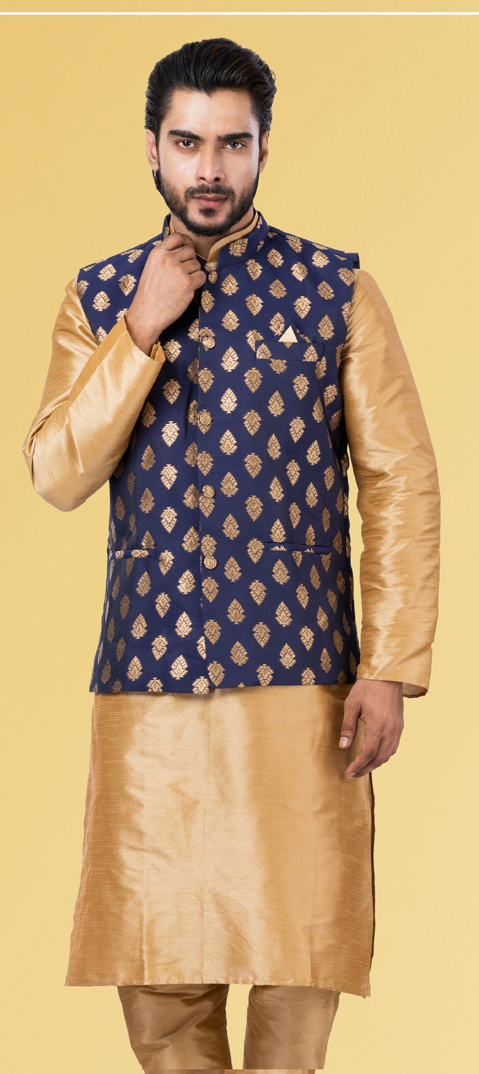 Blue color Jacquard fabric Nehru Jacket : 1820619
