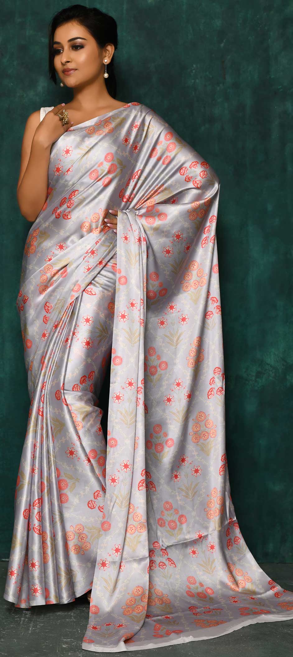 Casual, Traditional Silver color Satin Silk, Silk fabric Saree : 1821176