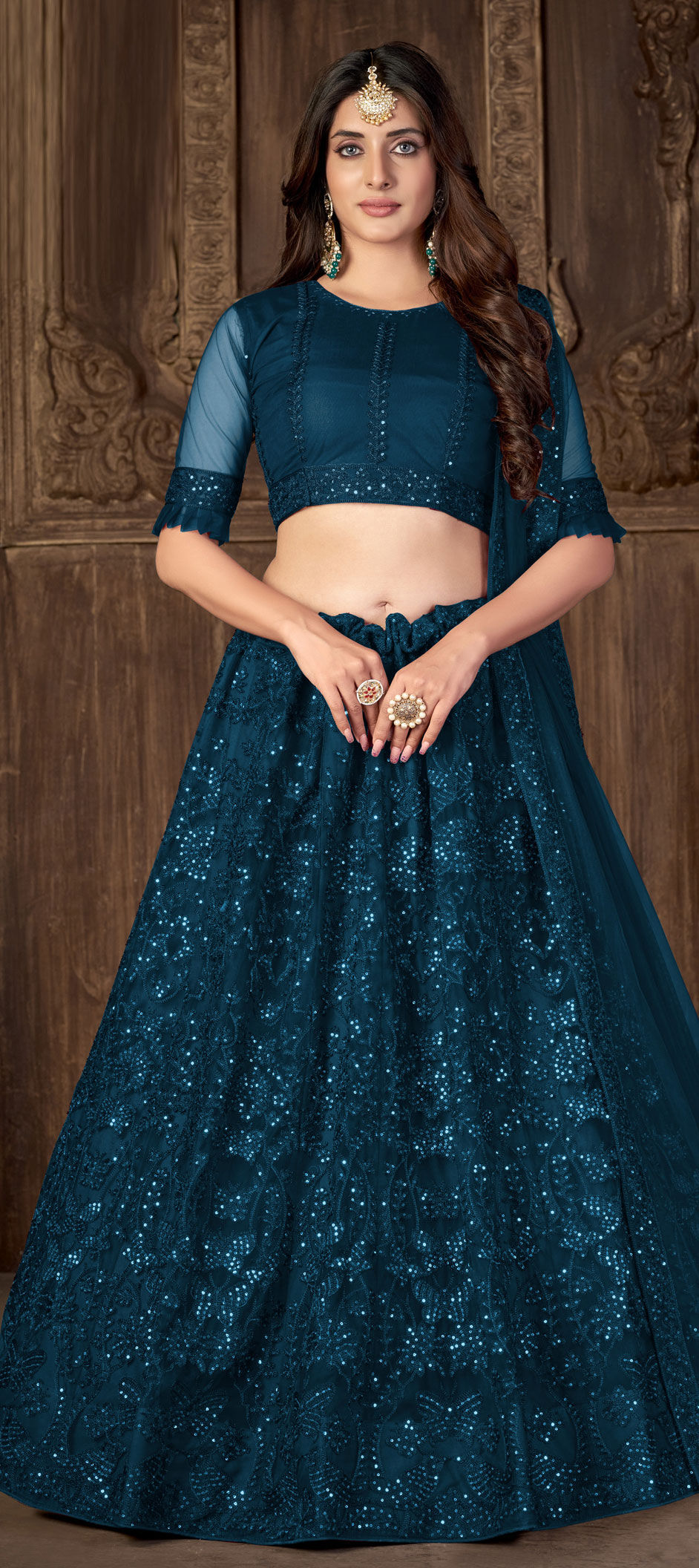 Festive, Party Wear Blue color Net fabric Lehenga : 1821522