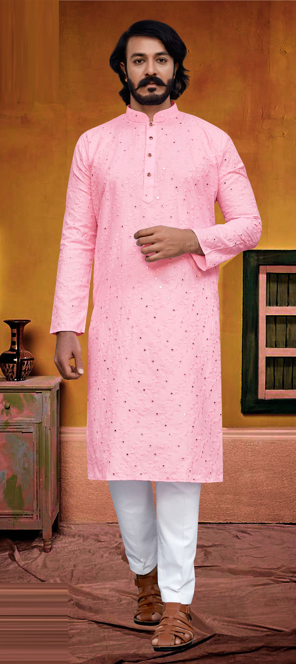 Pink and Majenta color Silk fabric Kurta Pyjamas : 1821684