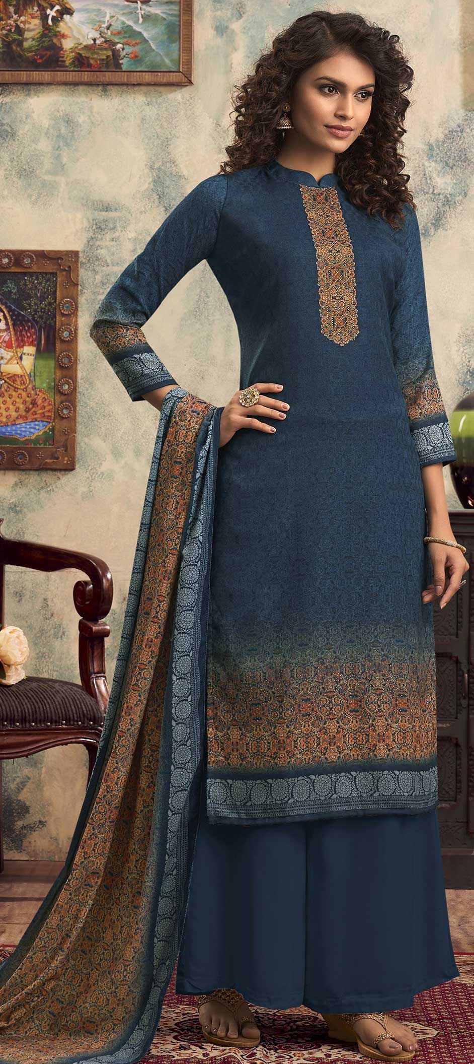 Casual Blue color Pashmina fabric Salwar Kameez : 1822433