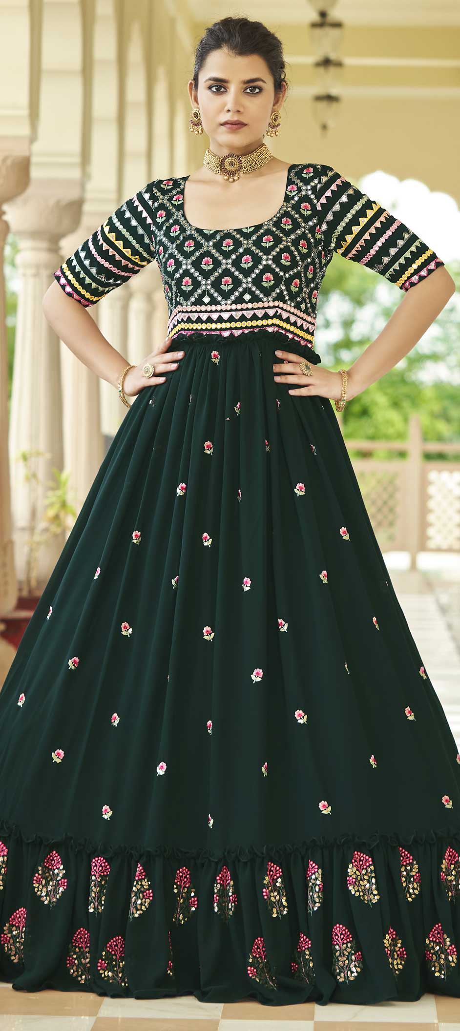 Party Wear Green color Georgette fabric Gown : 1822607