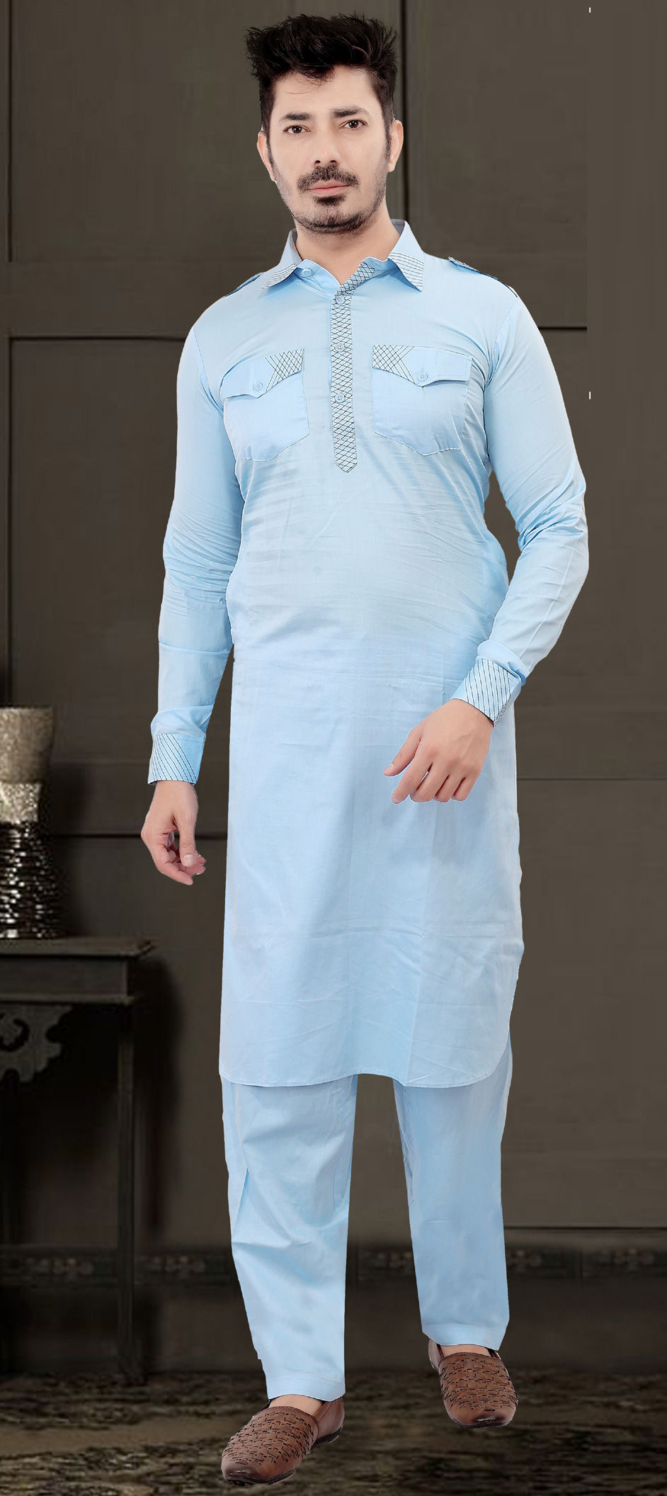 Blue color Cotton fabric Pathani Suit : 1822705